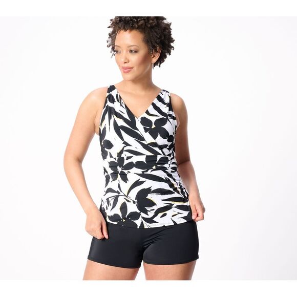 Denim&Co | Swim | Denim Co Beach Vneck Printed Tankini Shorts Womens ...